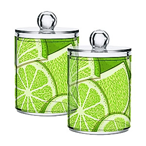 SUABO Plastic Jars with Lids,Green Lemon Storage Containers Wide Mouth Airtight Canister Jar for Kitchen Bathroom Farmhouse Makeup Countertop Household,Set 2