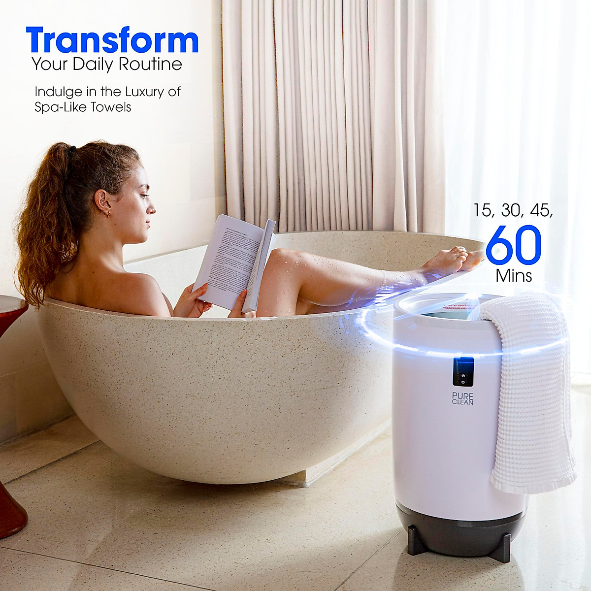 Pureclean Single Touch Towel and Blanket Warmer with Fragrant Disc Holder and LED Ring Gray, Perfect Size for Two Large Bath Towels, Automatically Shut off Feature, Built-in Timer for 15-60 minutes