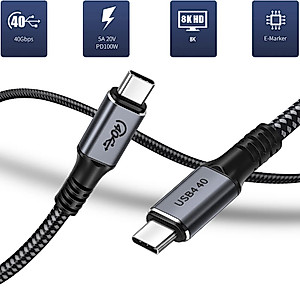 KUYIOHIFI USB 4 cable Compatible with Thunderbolt 3/4 Cable 100W 40Gpbs USB Fast PD Cable E-mark 40Gbps 8K@60Hz for Macbook Apple Studio Display and More (4 Feet)