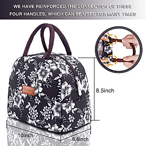 BALORAY Lunch Bag for Women Men Insulated Lunch Box for Adult Reusable Lunch Tote Bag for Work, Picnic or Travel (White Flower)