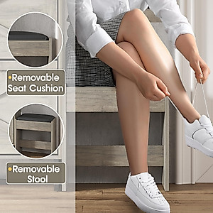 Maupvit Shoe Storage Cabinet with 2 Flip Drawers and Removable Shoe Bench, Farmhouse Shoe Organizer with Metal Legs, Narrow Slim Shoe Rack Cabinet for Entryway,Grey