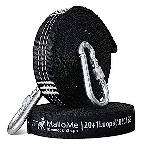 MalloMe XL Hammock Straps - Hammock Tree Straps Set 2000+ LBS Heavy Duty 40 Loops & 100% No Stretch Suspension System Kit - Camping Hammock Accessories | 2 Carabiners | 12 Feet