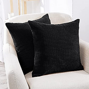 Deconovo Corduroy Throw Pillow Covers, Soft & Decorative Cushion Covers, Machine Washable, Set of 2 for Sofa, Couch, Bedroom & Living Room, Black, 20x20 Inch