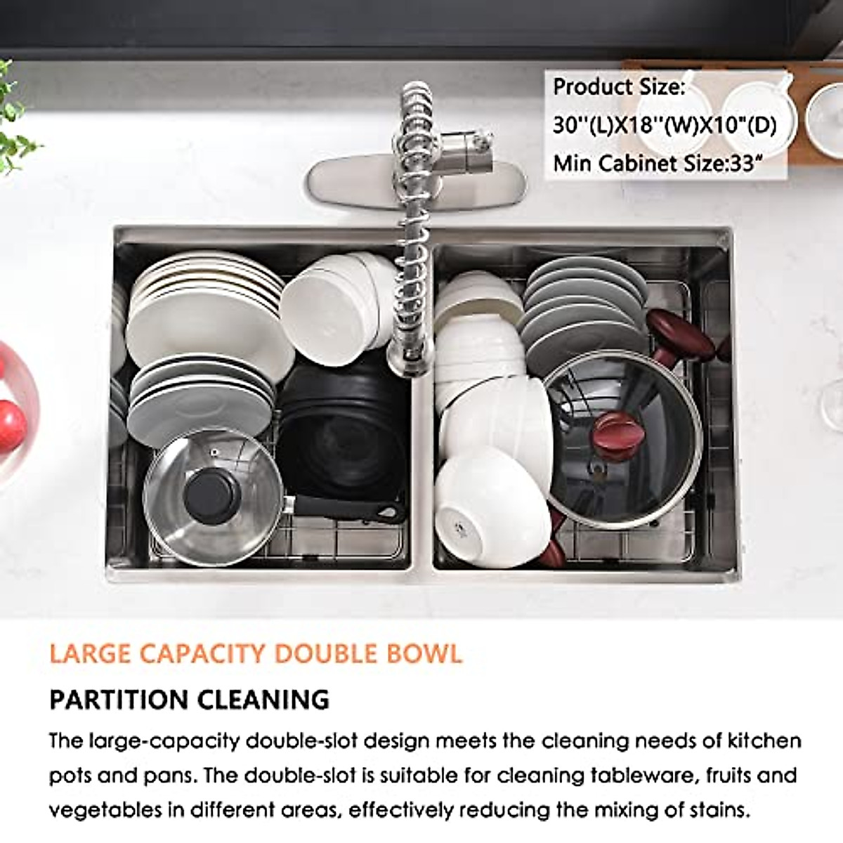 30 Inch Kitchen Sink Double Bowl Stainless Steel-HACHENL 30"×18" Undermount Double Bowl Kitchen Sink Workstation Ledge SUS304 Stainless Steel Kitchen Sink 10 Inch Deep 50/50 Double Bowl Kitchen Sinks