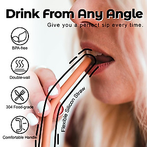 winiwo 40 oz Tumbler with Handle and Straw, Gift for Her, Flexible Straw, Insulated Tumbler Cups with Silicone Bottom, Keeps Beverages Cold Up to 24 Hours, Gym/Travel/School（Traffic Orange）