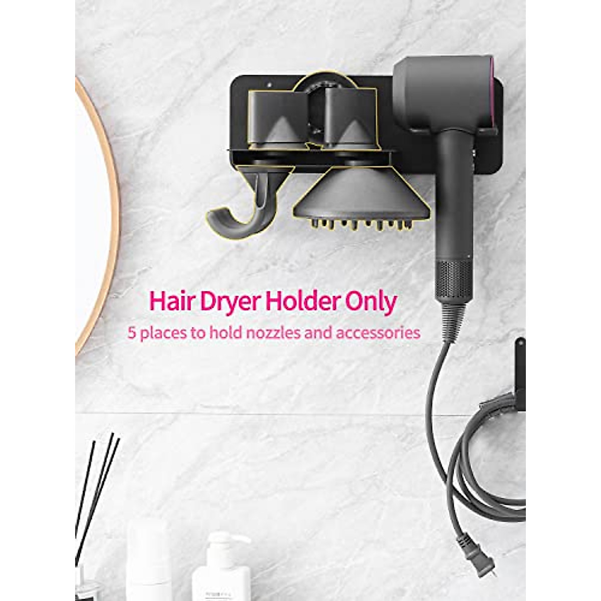 JONR Hair Dryer Holder Wall Mounted Bathroom Blow Dryer Holder Carbon Steel Storage Rack for Dyson Supersonic Hair Dryer
