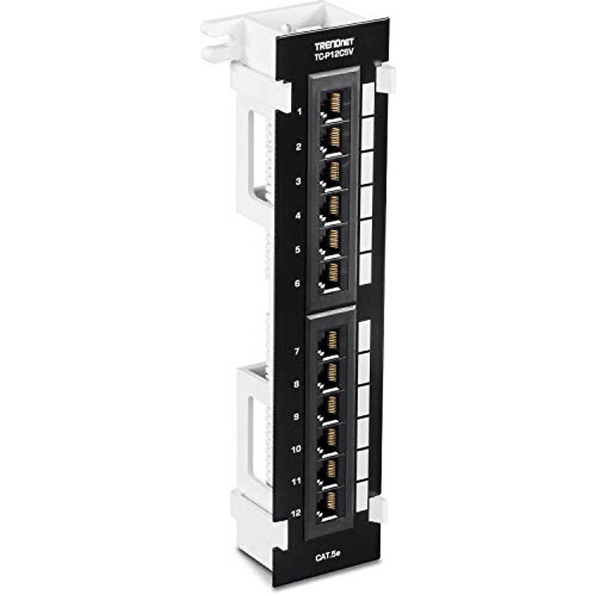 TRENDnet 12-Port Cat5e Unshielded Patch Panel, Wall Mount, Included 89D Bracket, Vertical or Horizontal Installation, Compatible with Cat5e & Cat6 RJ45 Cabling, Black, TC-P12C5V