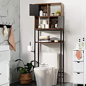 Becko US Over The Toilet Storage Rack with Cabinet, 4-Tier Freestanding Bathroom Storage Organizer Shelf with Toilet Paper Holder