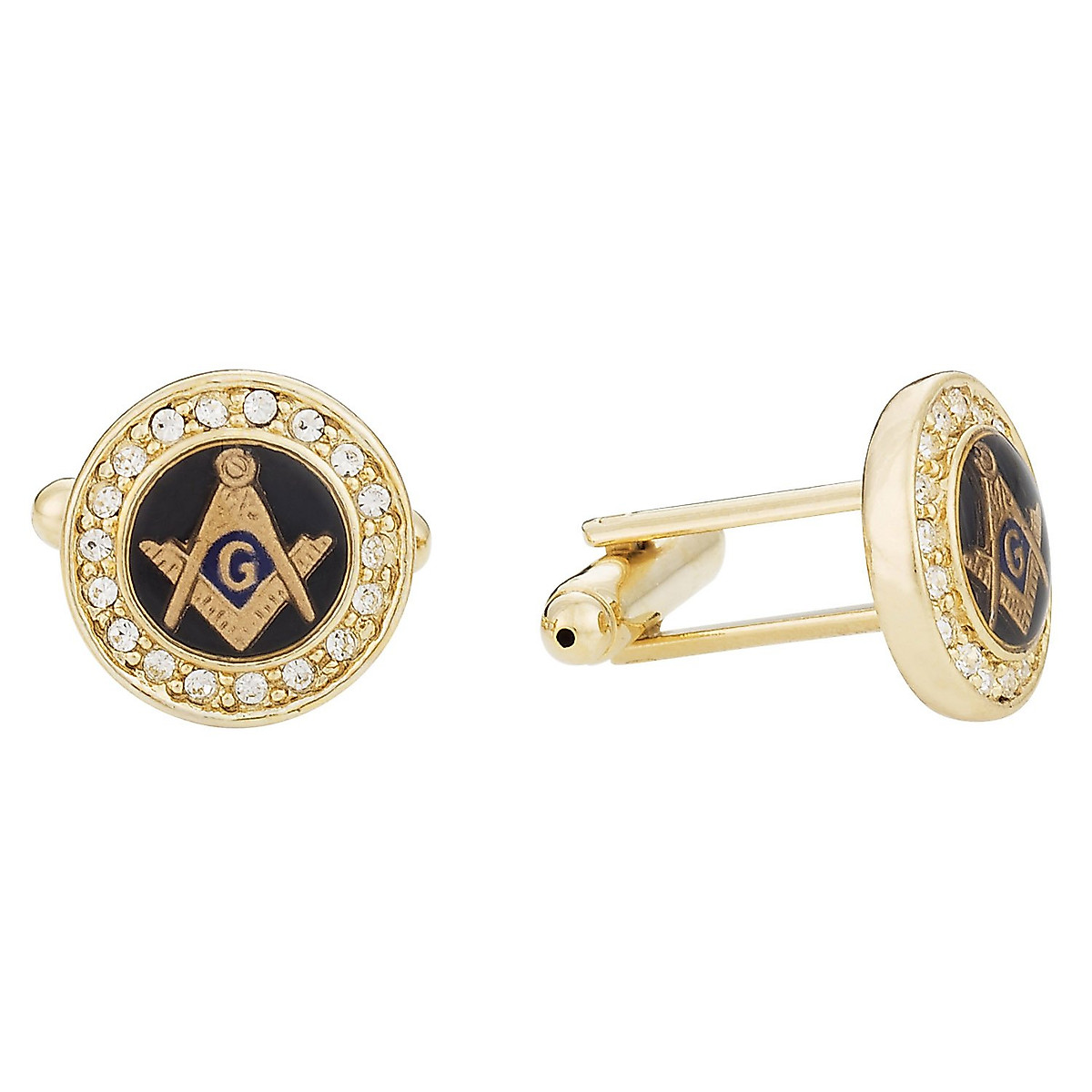 Cuff-Daddy Mens Crystal Gold Freemason Masonic Cufflinks with Presentation Box Unique Designed French Cufflinks Shirt Accessories for Men Attire Storage Travel Box Special Occasions