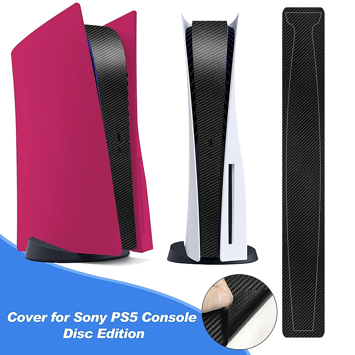 for PS5 Plate with Black Middle Skin, Cover Shell Faceplate for PS5 Disc Edition, Hard Shockproof Dustproof Matte Cover Replacement Side Plate Shell for Playstation 5 Console(Cosmic Red)