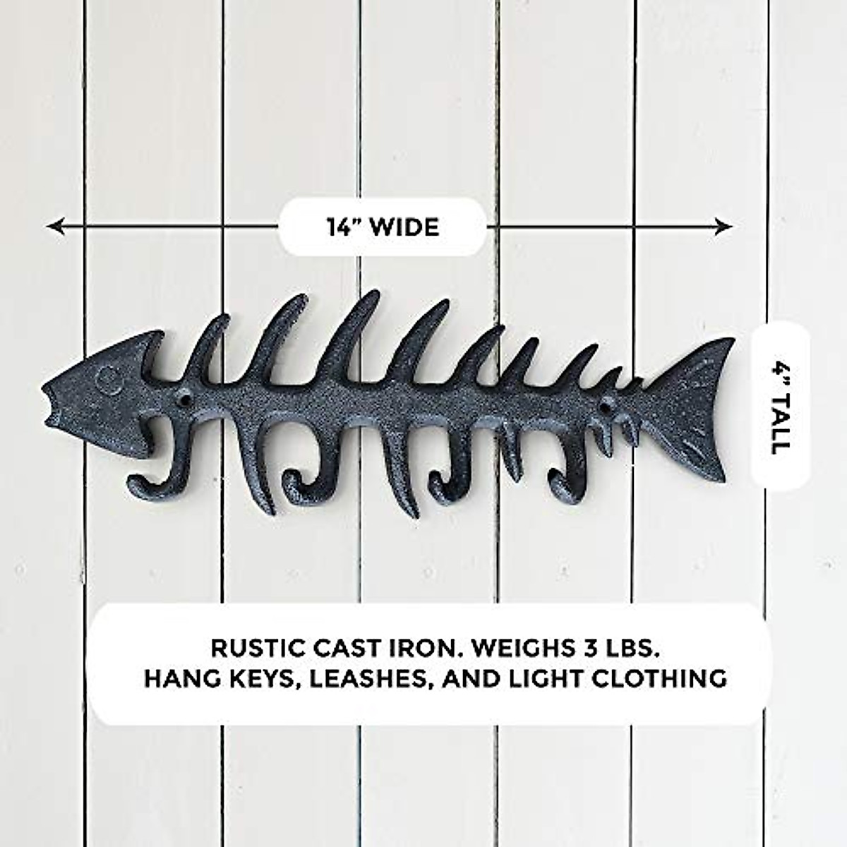 Wallcharmers Large Fish Bone Key, Leash, & Towel Holder | Nautical Home & Wall Decor