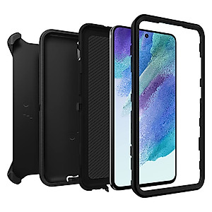 OtterBox Galaxy S21 FE 5G (Only) Defender Series Case - BLACK, rugged & durable, with port protection, includes holster clip kickstand