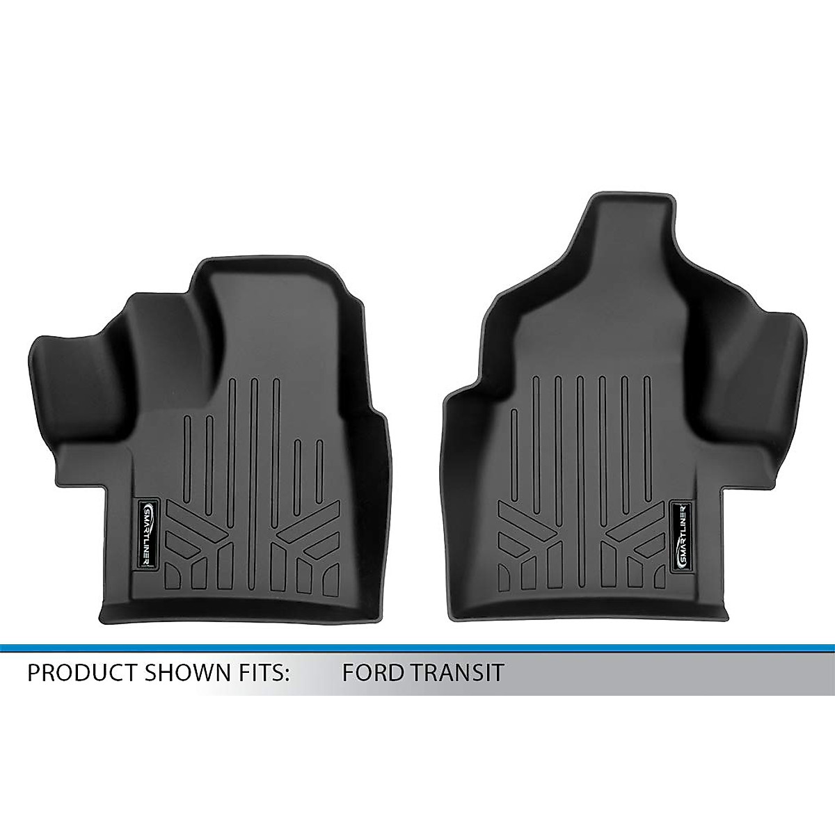 SMARTLINER Custom Fit First Row Floor Mat Liners Black Compatible with 2020-2023 Compatible with Ford Transit with Vinyl Flooring (No Transit Connect)