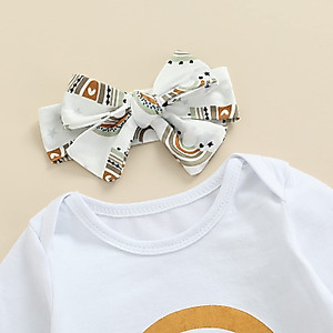 Newborn Baby Girl Rainbow Outfit Long Sleeve Romper Top + Rainbow Pants+ Headband 3Pcs Infant Fall Winter Clothes (White, 6-12 Months)