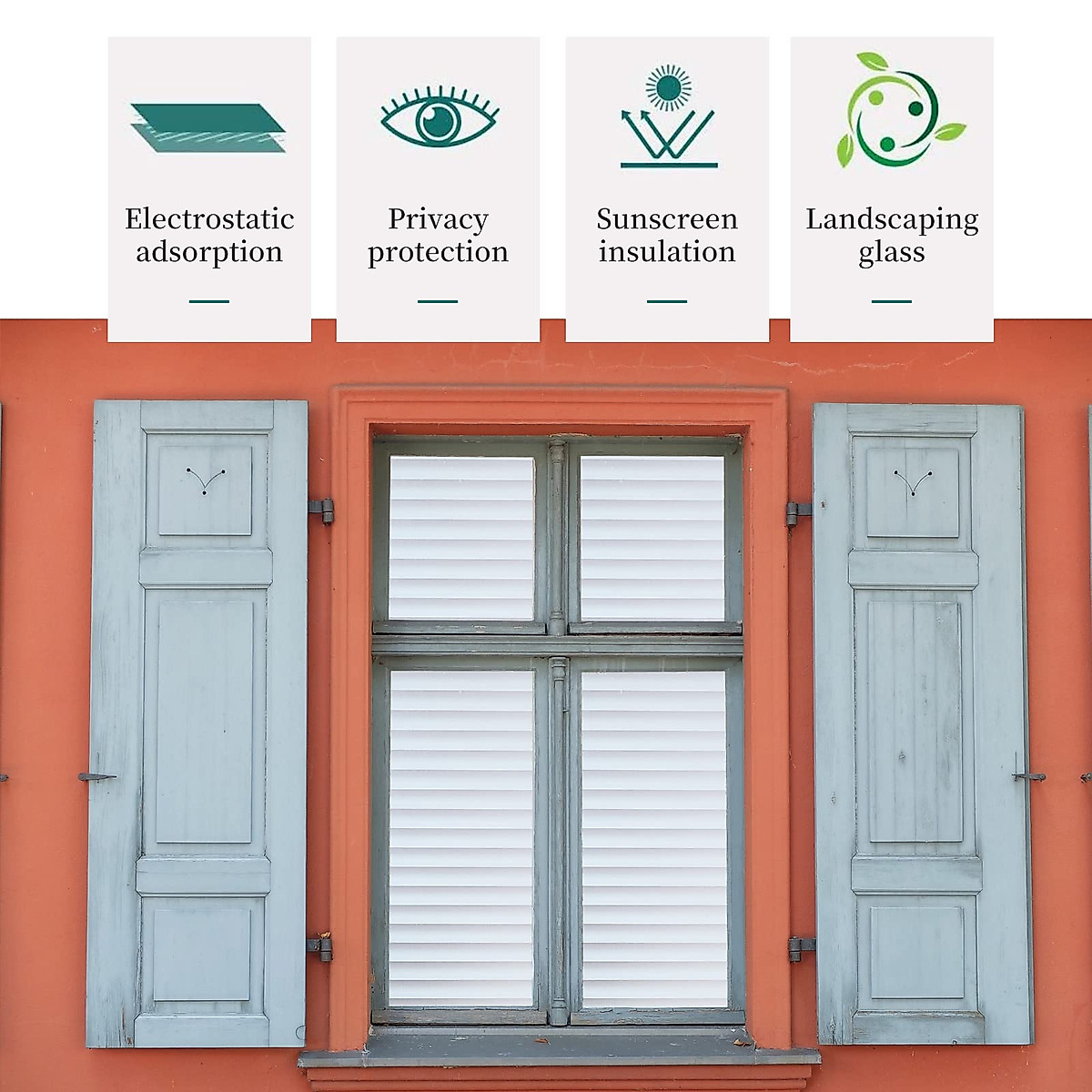 DERZGAO Window Privacy Film with Installation Tools, Blinds Pattern, Static Cling, Anti UV, Heat Control, Ideal for Home Shower Office Glass Door (Blinds Pattern, 17.5X78.7Inch)