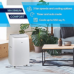 Arctic Wind 2APP14000 14,000 BTU Portable Air Conditioner with Heat Pump, for Rooms Sq.Ft, Remote Control, 24 Hour Timer, Wheels, LED Display, White, Up to 550 Sq. Ft