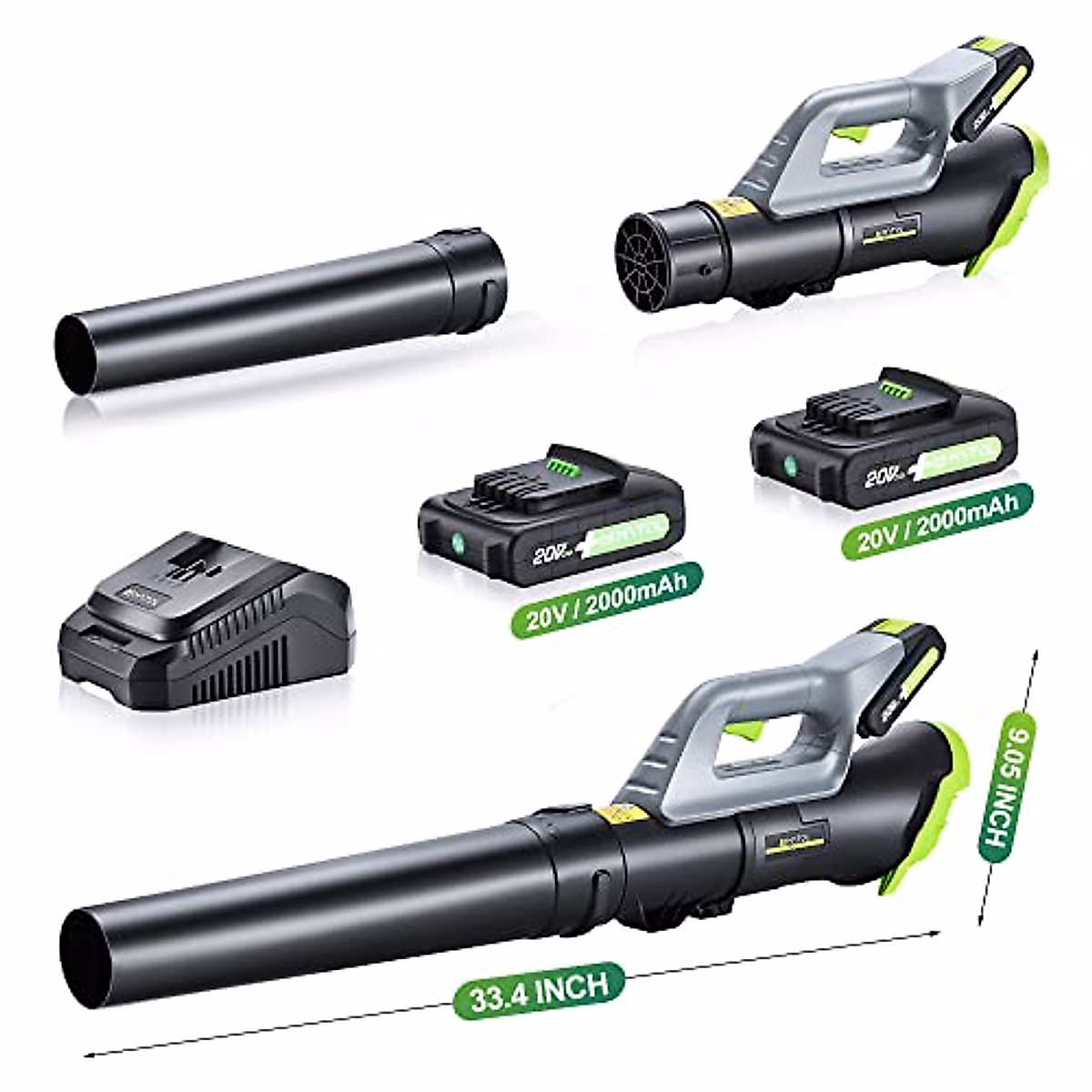 MYTOL Cordless Leaf Blower, 150MPH 350CFM Leaf Blower with 2 * 20V 2Ah Batteries & Charger, Lightweight Axial Blower, Infinitely Variable Speed Electric Leaf Blower for Leaf/Snow/Dust Blowing