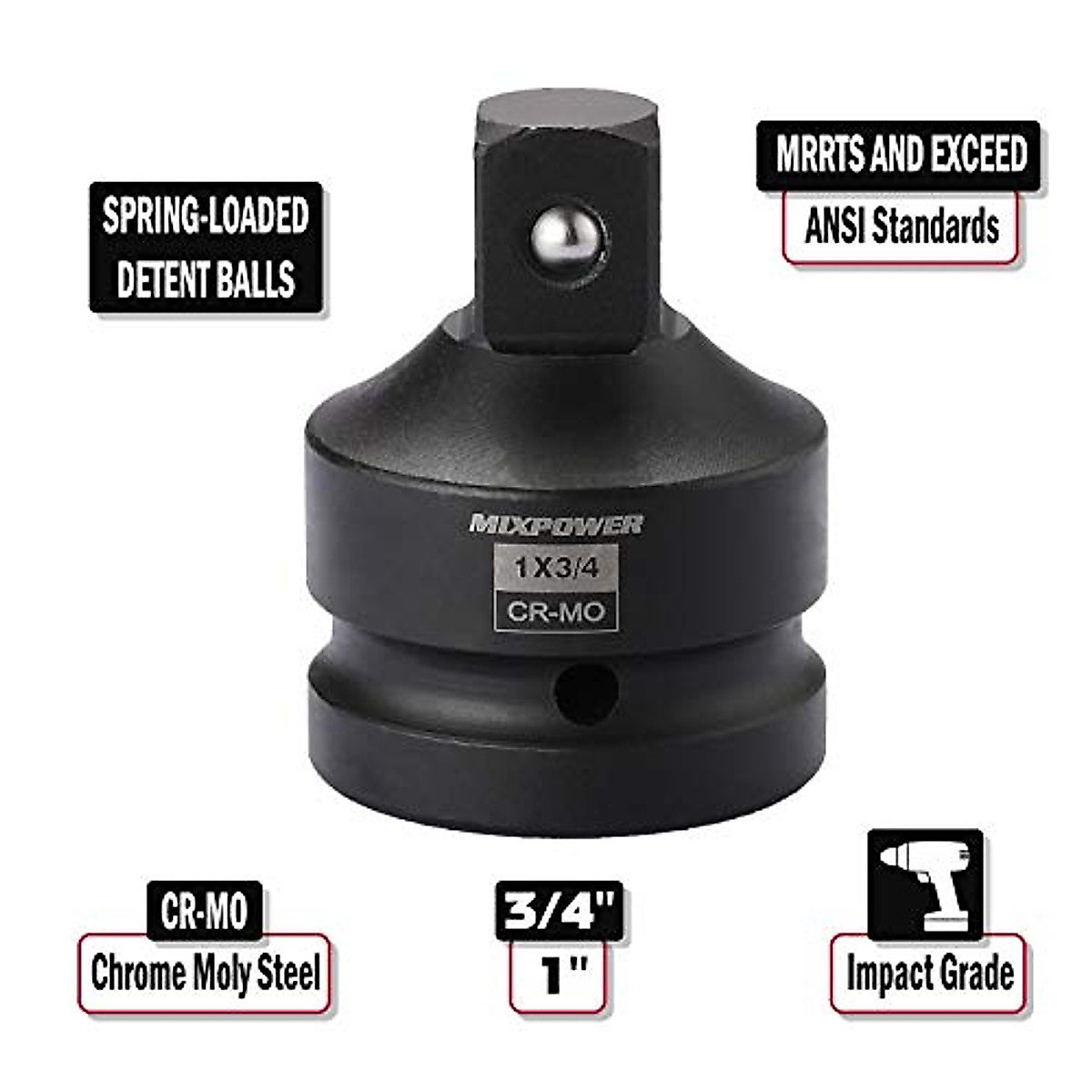 MIXPOWER 1-Inch Drive (F) to 3/4-Inch (M) Impact Socket Adapter and Reducer, Chrome Molybdenum Steel, Ball Detent, Tapered Square End…