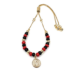 LESLIE BOULES Gold Saint Benedict Medal Bracelet for Women Protection Jewelry