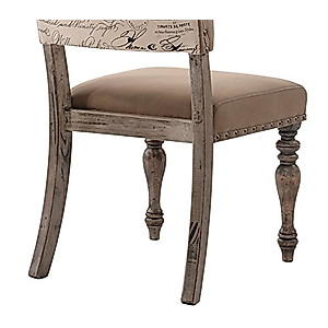 Roundhill Furniture Birmingham Script Printed Driftwood Finish Dining Chair with Nail head, Set of 2,