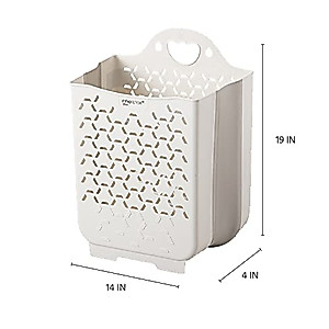 Foldable Plastic Laundry Baskets. Wall Hanging Storage Basket. Multi-function Storage Container Waterproof Durable for Bedroom and Bathroom (L, Beige)