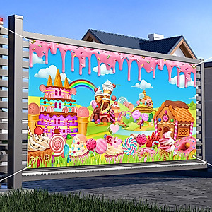 Avezano Candyland Banner Backdrop Sweet Donut Candy Background for Birthday Party Decoration Rainbow Candytown Baby Shower Photo Booth Banner, 70.8x43.3inch