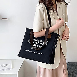 JBB Canvas Tote Bag for Women Trendy Shoulder Bag Large Capacity Tote Bag for Travel School Work Crossbody Bag Black
