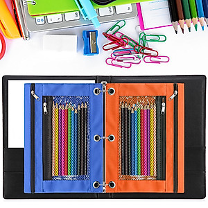 Cinvo Pencil Pouch 3 Ring Binder Pouch Zippered Pencil Case Canvas Pencil Bag with 2 Compartments (Set of 2, Blue and Orange)