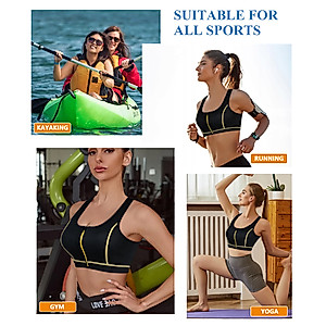 CtriLady Women High Impact Neoprene Sport Bra Front Zipper Crop Tank Top Full Cup Vest for Surfing Snorkeling Fitness (Black Yellow,M)