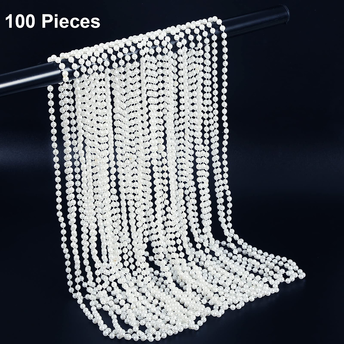 Hicarer 24 Pcs Fake Pearl Necklaces Bulk White Faux Bead Necklace Mardi Gras Beads Necklace for Wedding Bridal Birthday Party Decorations
