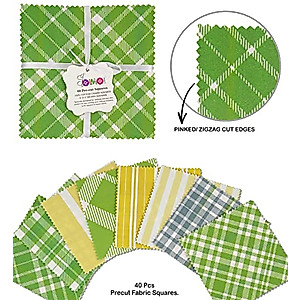 Soimoi Check Print Precut 5-inch Cotton Fabric Quilting Squares Charm Pack DIY Patchwork Sewing Craft- Light Green & Mustard Yellow