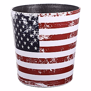 HANABASS PU Leather Trash Can American Flag Decorative Waterproof Wastebasket Garbage Bin Container Vintage Waste Paper Basket for Home Office Bathroom