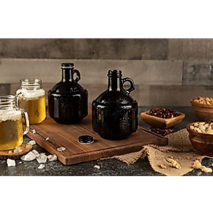 KooK Amber Glass Bottles, Growlers, with Black Plastisol Lined Lids, Beer, Soda, Cider, Kombucha, Set of 6, 32oz