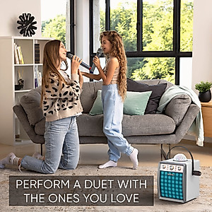 MASINGO 2023 Karaoke Machine for Adults & Kids with 2 Wireless Microphones - Portable Singing PA Speaker System Set w/Two Bluetooth Mics, Disco Ball Party Lights & TV Cable - Ostinato M7