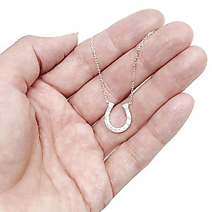 Dote Lucky Horseshoe Pendant Genuine .925 Sterling Silver Hammered Necklace 16-18 Adjustable Chain (Hammered)