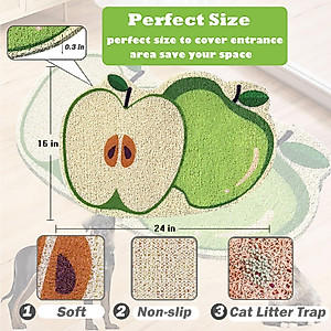 JSNTORIH Cute Cat Litter Trapping Mat 24”x16”, Traps Mess from Litter Box and Pet Food Bowl, Soft on Kitty Paws, Easy Clean, Kitten Litter Box Mat (Apple)…