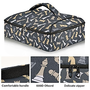 Kcldeci Insulated Thermal Food Carrier Insulated Casserole Carrier for Hot or Cold Food,Chess on Grey Insulated Tote Bag for Potluck Cookouts Parties Picnic,Lasagna Lugger