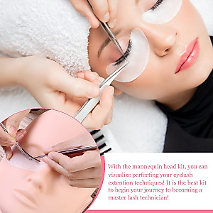 Lash Eyelash Extension Kit, Professional Mannequin Head Eyelash Grafting Training Tools False Eyelash Extensions Practice Exercise Set for Beginners with Individual Lashes Glue Tweezers Lash Fan Dryer