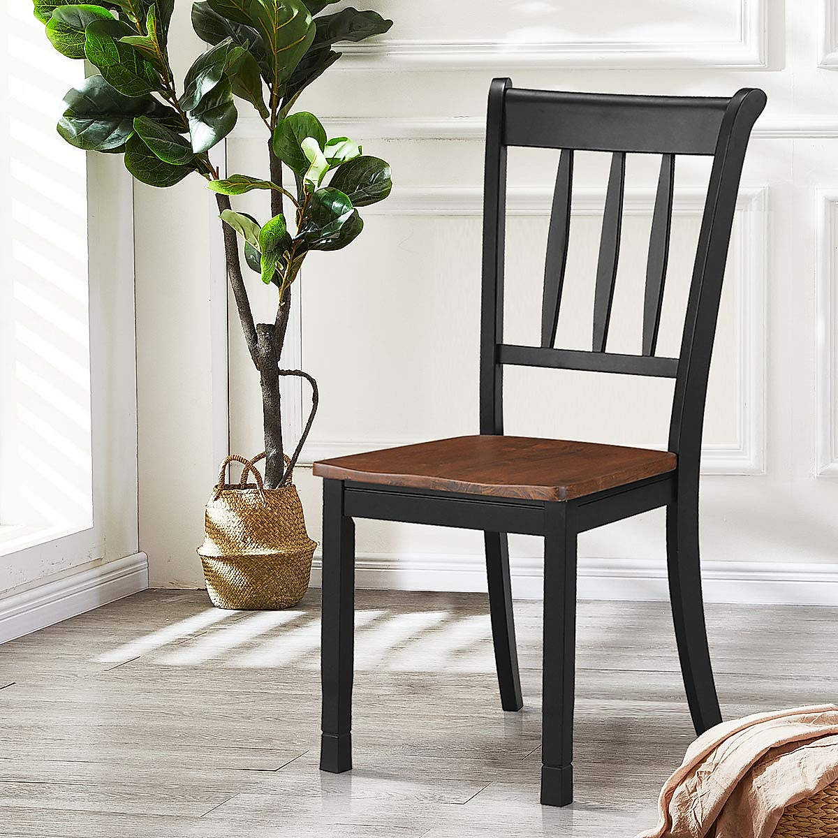 Giantex Wood Dining Chairs Set of 2, Solid Rubber Wood Armless Kitchen Chairs with Non-Slip Foot Pads, Easy to Assemble Dining Side Chair, Farmhouse Dining Room Chairs