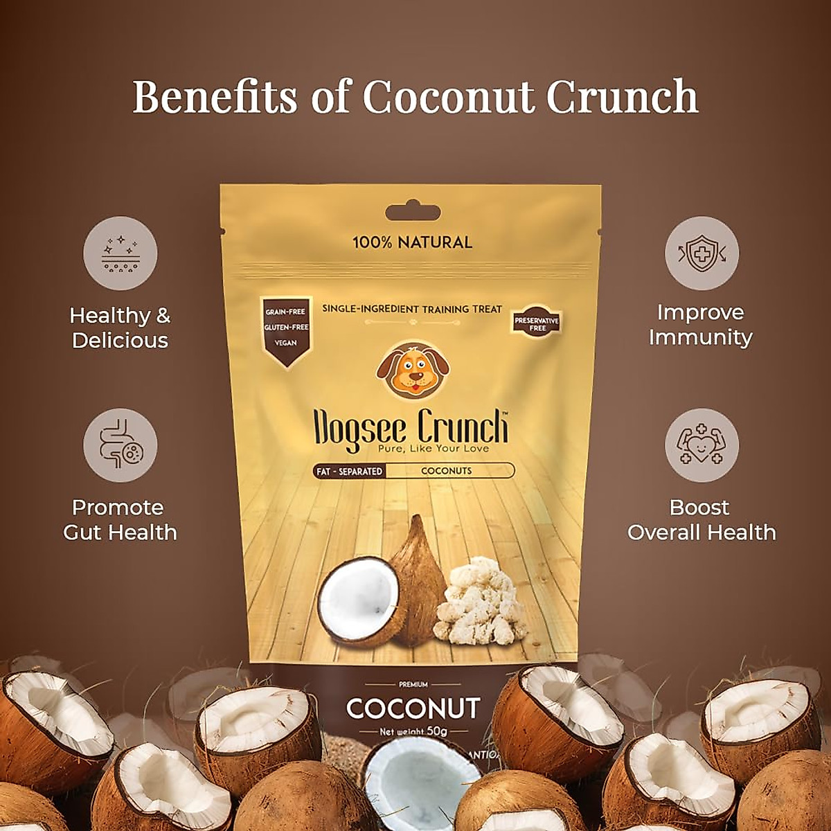 Dogsee Crunch Coconut Training Treats for Dogs 1.76oz/50g | Made from Real Coconuts | for Better Digestive Health | Freeze-Dried Training Treats