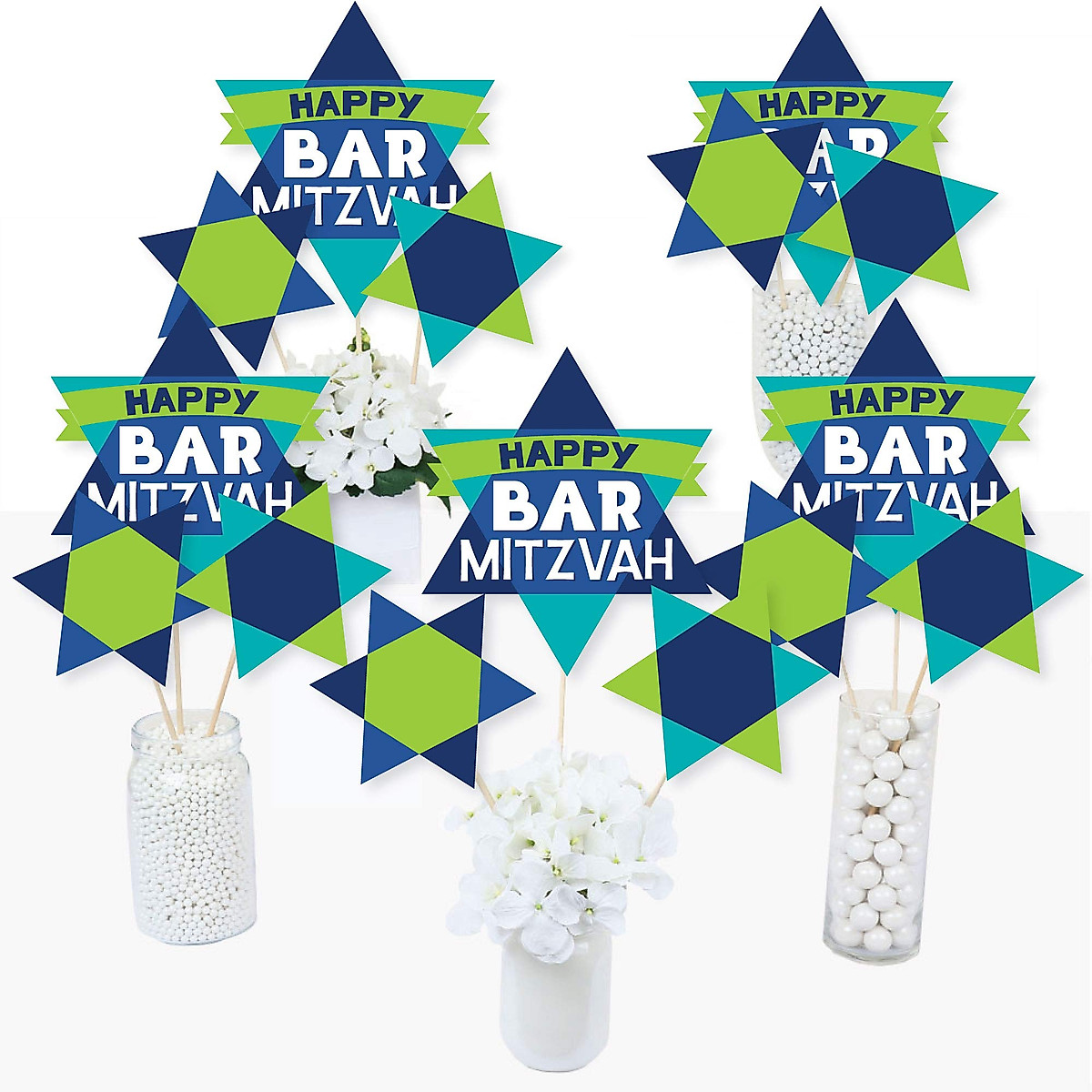 Big Dot of Happiness Blue Bar Mitzvah - Boy Party Centerpiece Sticks - Table Toppers - Set of 15