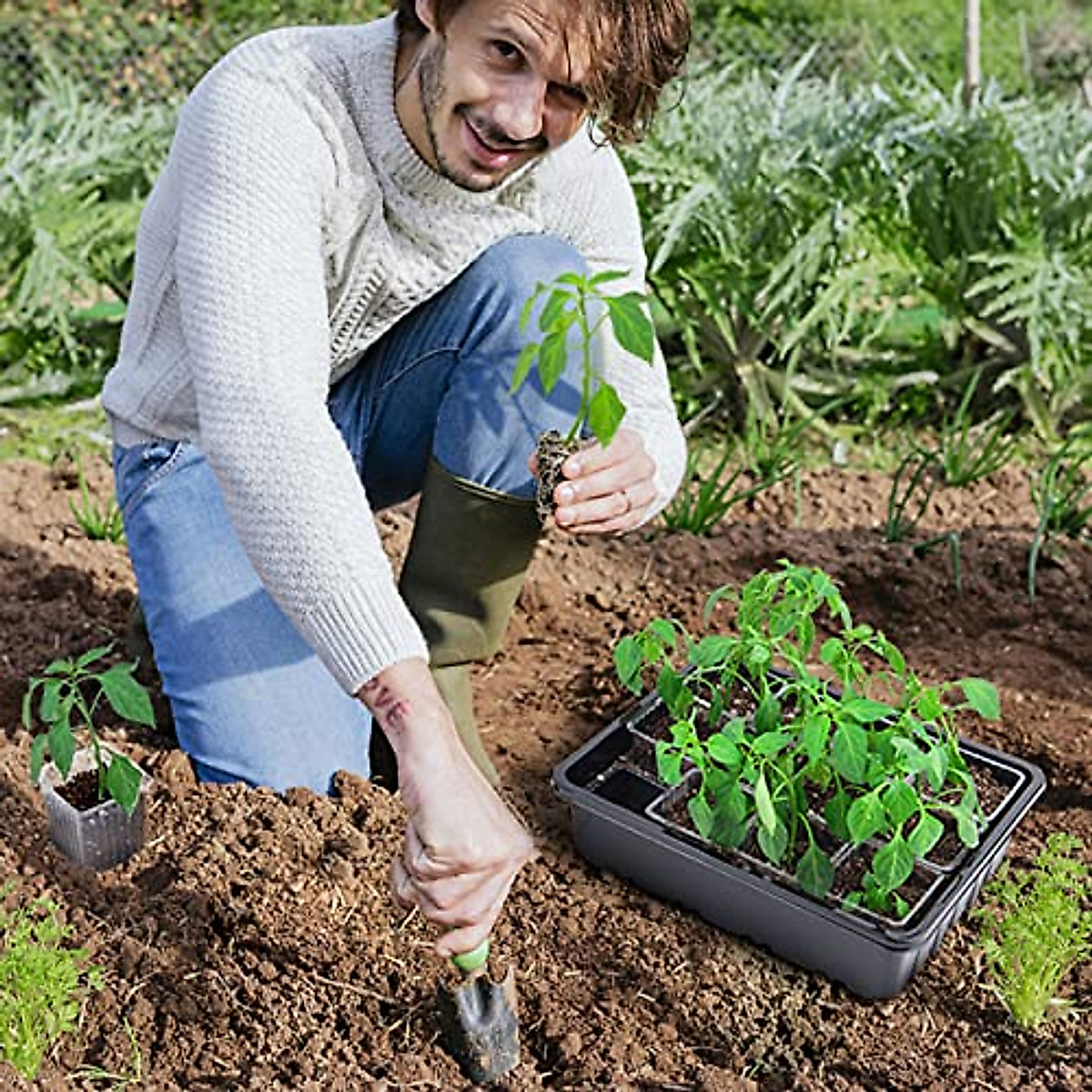 EVEAGE Seed Starter Tray-7 Packs Thicker Seed Starter Kit with 4.4" High Lid and Enlarged Independent Cells (4.5 * 4.5CM) Perfect for Replanting, Seedling Starter Trays with Humidity Vented Domes