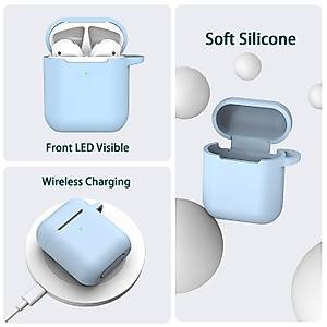 R-fun AirPods 2nd Generation & 1st Generation Case Cover with Cleaner kit and Earbuds Hook Cover (2Pairs),Soft Silicone Protective Case for Apple AirPods- Sky Blue