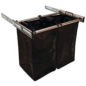 TAG Hardware Full Extension Pullout Laundry Hamper with Removable Bag Matt Nickel (Width (24") 610 mm - 2 removable small bags)