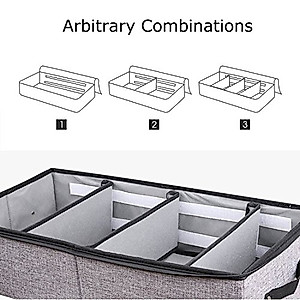 Under Bed Storage Organizer Clothes Containers Shoe Box Sturdy Foldable Bags With Handles And Adjustable Dividers For Shoes, Clothes, Toys, Blankets and Household Items 2Pcs (Beige)