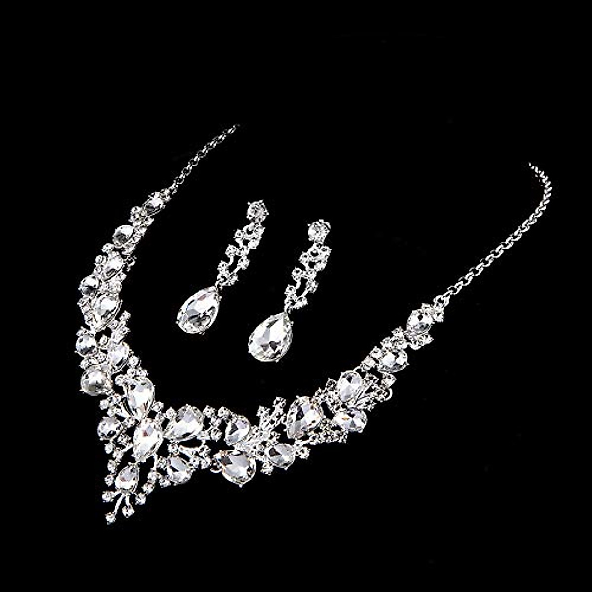ABDOT Rhinestone Bridal Jewelry Sets for Women Crystal Necklace Earrings Bracelet Set Silver-Tone Wedding Bridal Bridesmaid Gifts fit with Wedding Dress