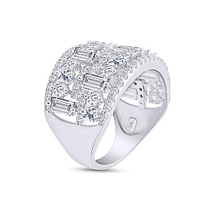 AFFY 5.42CTW Princess Cut, Baguette And Round White Simulated Diamond Cluster Engagement Statement Ring In 14k White Gold Plated 925 Sterling Silver For Women Size-5