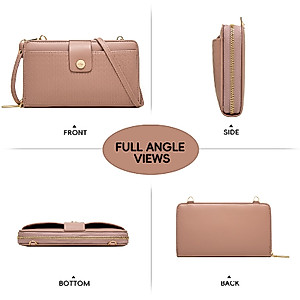 PRETTYZYS Wallet Women Rfid Crossbody Bag Handbag - Handmade Blocking Wristlet Clutch Zipper for Ladies Teenage Girls – Cell Phone with Coins Credit Cards Cash Pockets, Pink