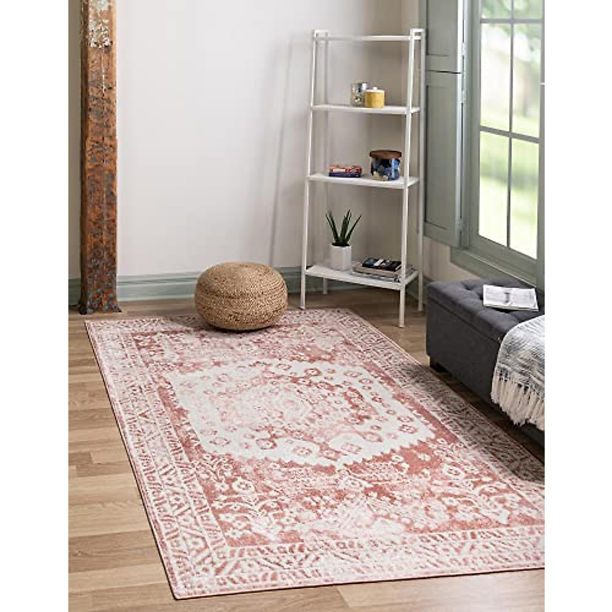 Unique Loom Oxford Collection Area Rug - Sheldonian (10' x 14' Rectangle, Pink/Ivory)