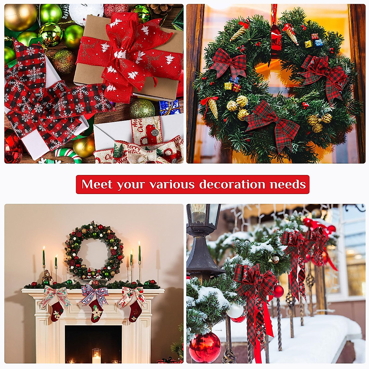 Lyrow 12 Rolls Christmas Ribbon Wired 2.5 Inch 72 Yards Santa Snowman Snowflake Christmas Buffalo Plaid Ribbon for Wreaths Bows Decor DIY Crafts Gift Wrapping